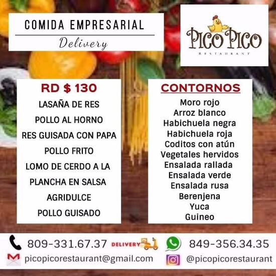Carta de Pico Pico Restaurant - Comida empresarial, Santo Domingo