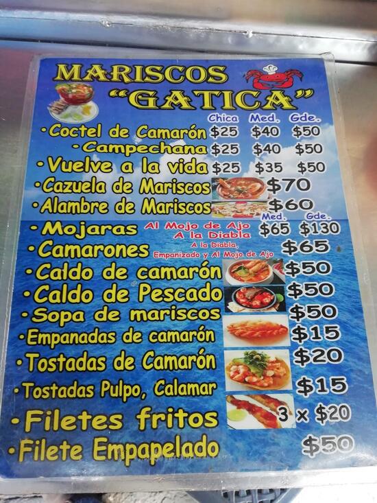 Carta del restaurante Mariscos "Gatica", Mexico, Ermita Iztapalapa