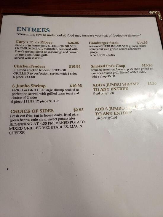 Menu at GARY'S SOUTHERN GRILL restaurant, Graceville