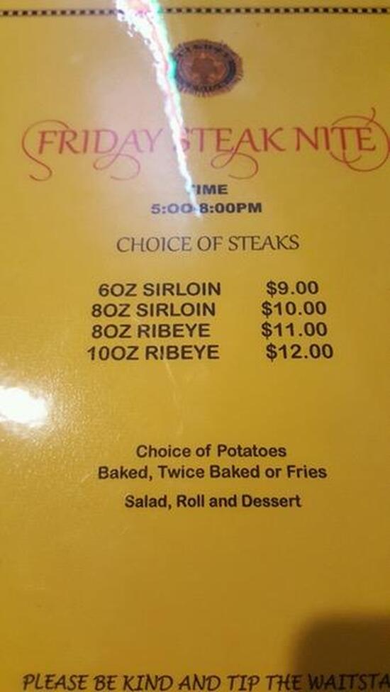 Menu at American Legion pub & bar, Sioux Falls
