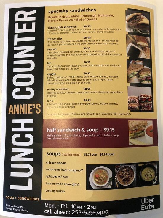 Menu at Annie's Lunch Counter, Federal Way