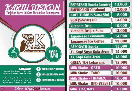 Menu at Pojok Kopi Ciamis restaurant, Ciamis