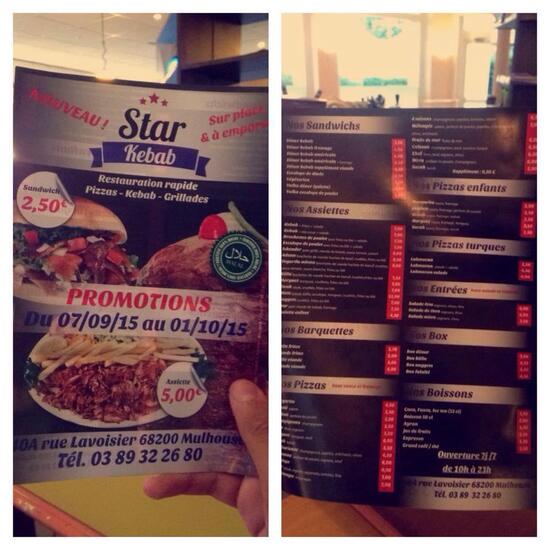 Menu au Star Kebab restaurant, Mulhouse