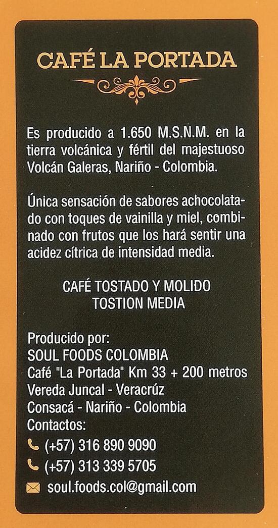 Carta de Café LA PORTADA, Consaca