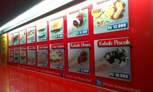 Menu at Kebab Turki Baba Rafi cafe, Metro, Jalan Ahmad Yani No. 94