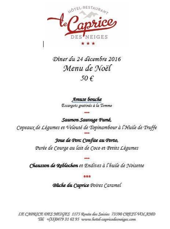 Menu at Le Caprice Des Neiges restaurant, Crest-Voland
