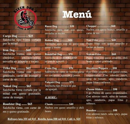 Menu at Biker Dog's. restaurant, Monterrey
