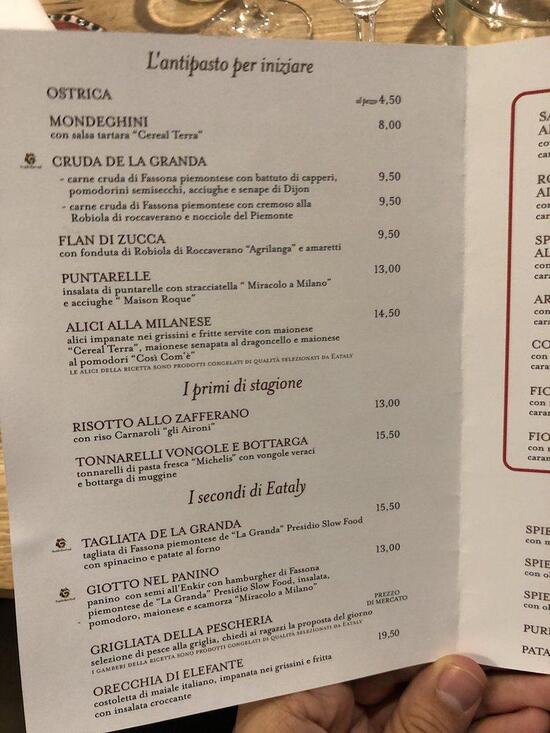 Menu at Eataly Alti Cibi cafe, Milan