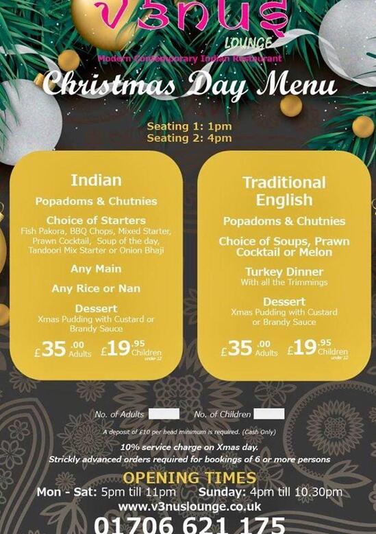 Menu at Venus Lounge restaurant Heywood, Heywood