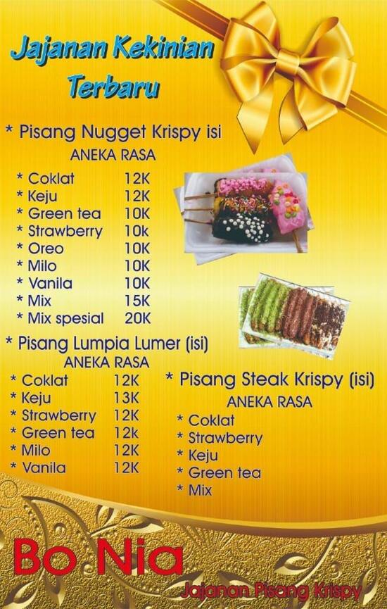 Menu at pisang crispy bonia cafe, Meral Kota