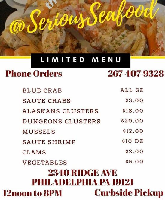 Menu at Serious Seafood restaurant, Philadelphia