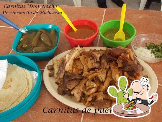Menu at carnitas Don Nacho restaurant, Jiménez