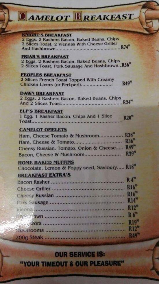 Menu at Camelot Restaurant&pub, Randfontein