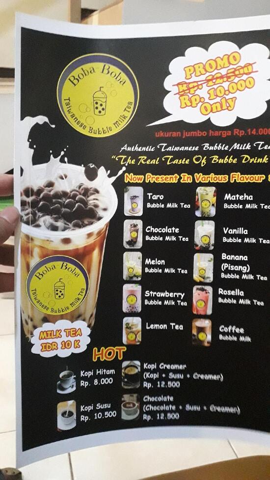 Menu at Boba-Boba "Taiwanese Bubble Milk Tea" cafe, Semarang