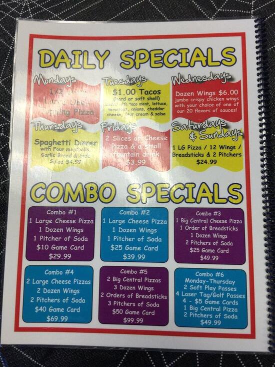 Menu at Fun Central pizzeria, Clearfield