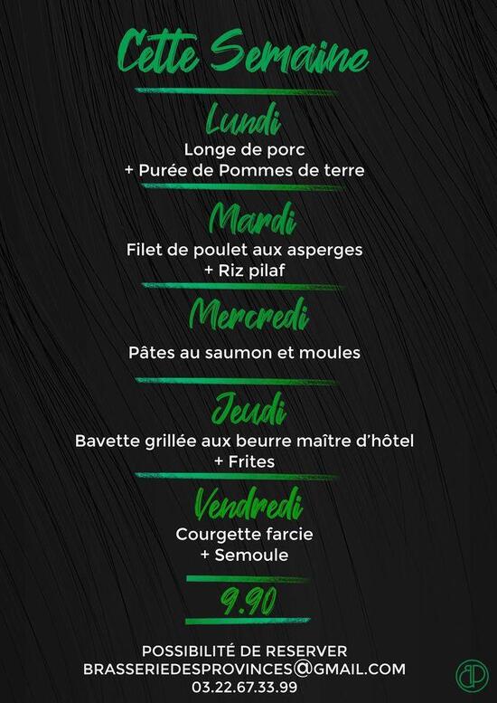 Menu at Brasserie Des Provinces pub & bar, Amiens