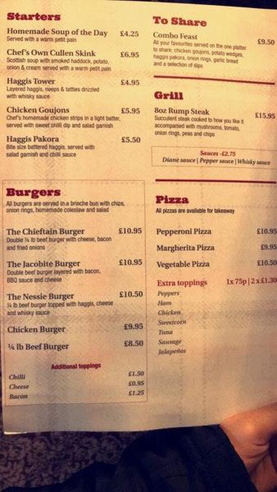 Menu at Chieftain Hotel pub & bar, Inverness