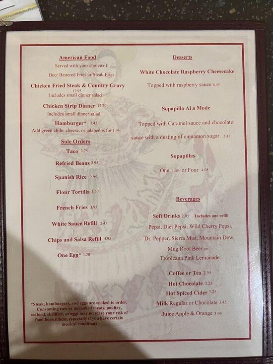 Menu at CJ's Si Señor Restaurant, Alamogordo