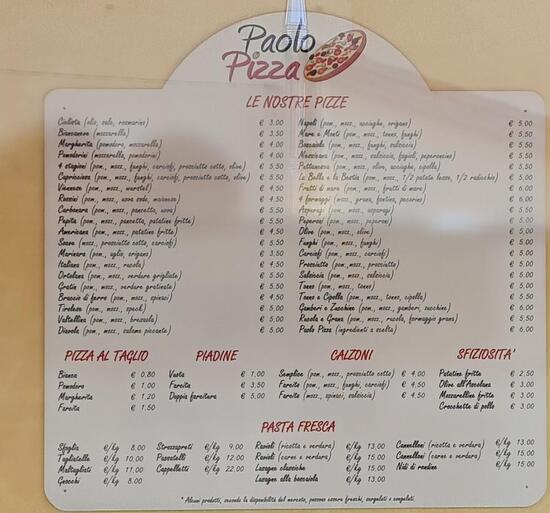 Menu da Paolo Pizza Di Dall'Acqua Paolo ristorante, Gallo