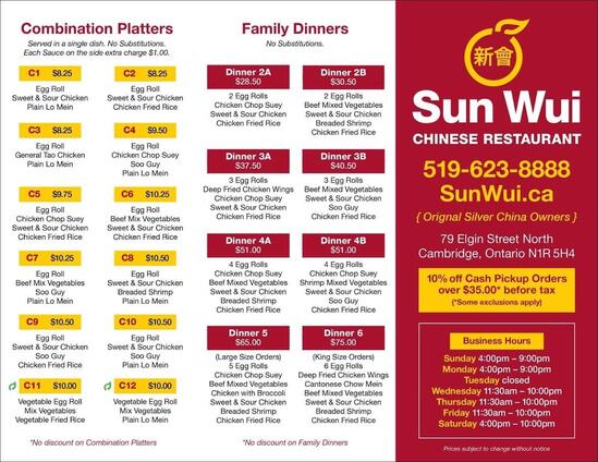 Menu at Sun Wui Chinese Restaurant, Cambridge