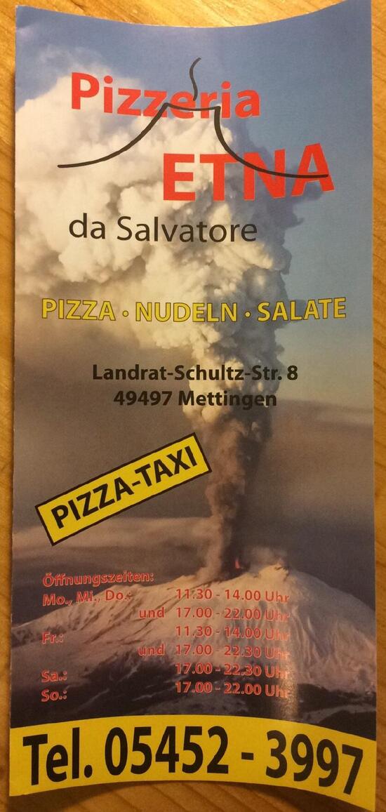 Menu at Pizzeria Etna da Salvatore, Mettingen