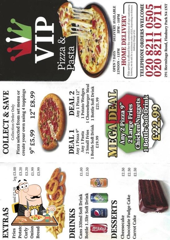 Menu at VIP Pizza & Pasta restaurant, London