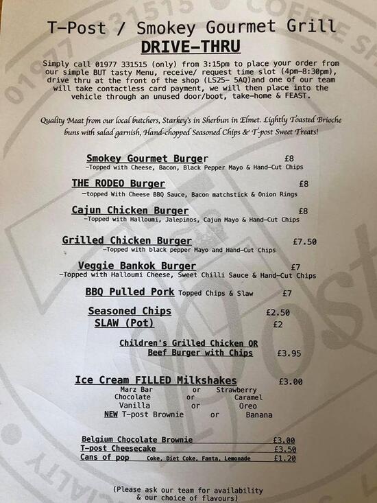 Menu at T Post Tearoom cafe, South Milford