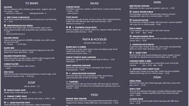 Menu at The Railside Restaurant, Chase