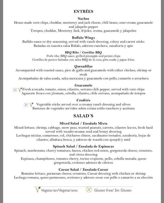 Menu at Barefoot Grill, Cabo San Lucas