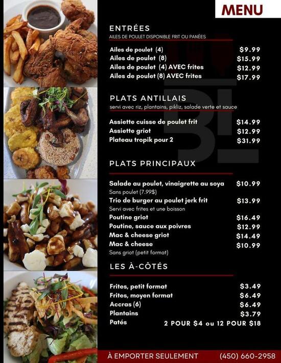 Menu au Bistro lombard, Saint-Jérôme