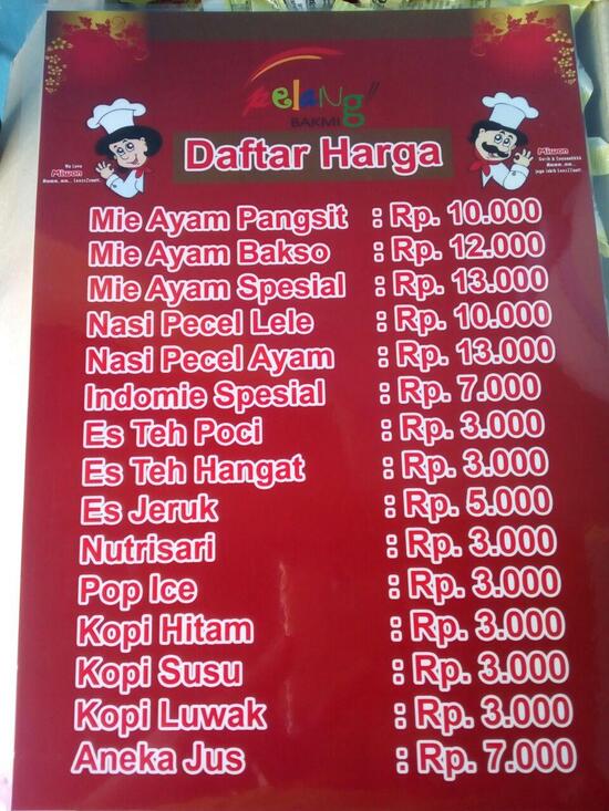 Menu at BAKMI & PECEL LELE "PELANGI" restaurant, Bekasi Regency