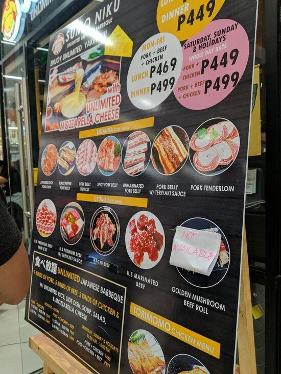 Menu at Sumo Niku BBQ, Olongapo