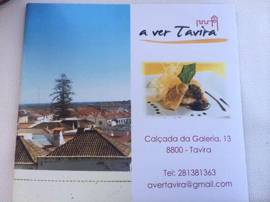 Menu at A Ver Tavira restaurant, Tavira, Calçada da Galeria