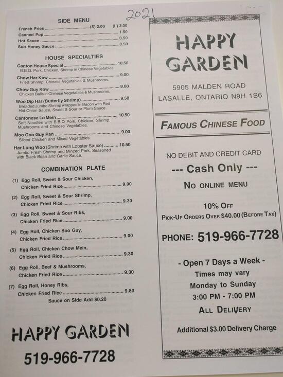 Menu at Happy Garden Restaurant, Windsor
