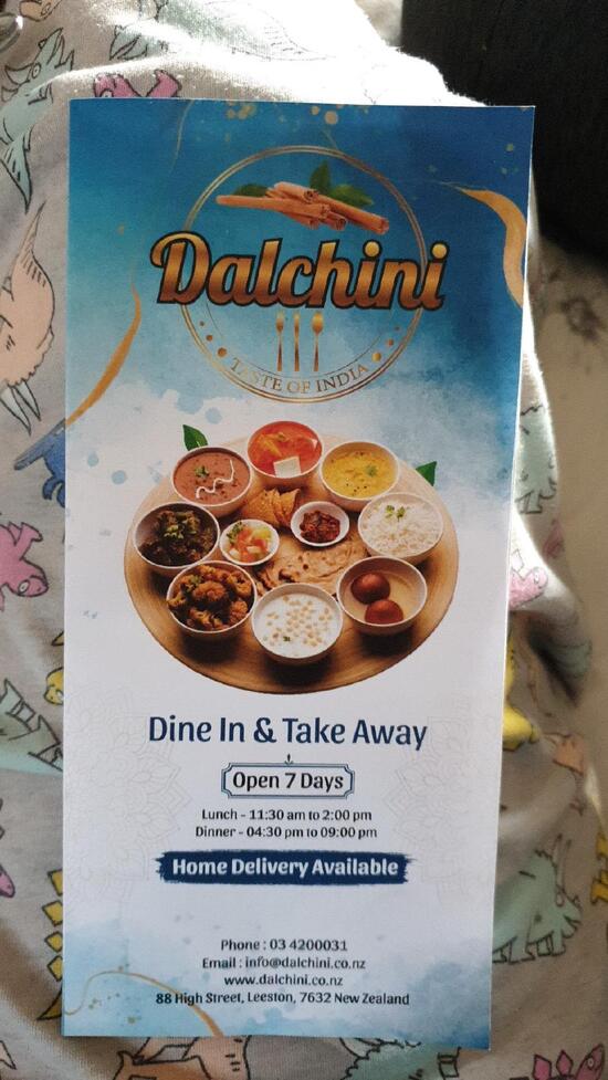 Menu at Dalchini restaurant, Leeston