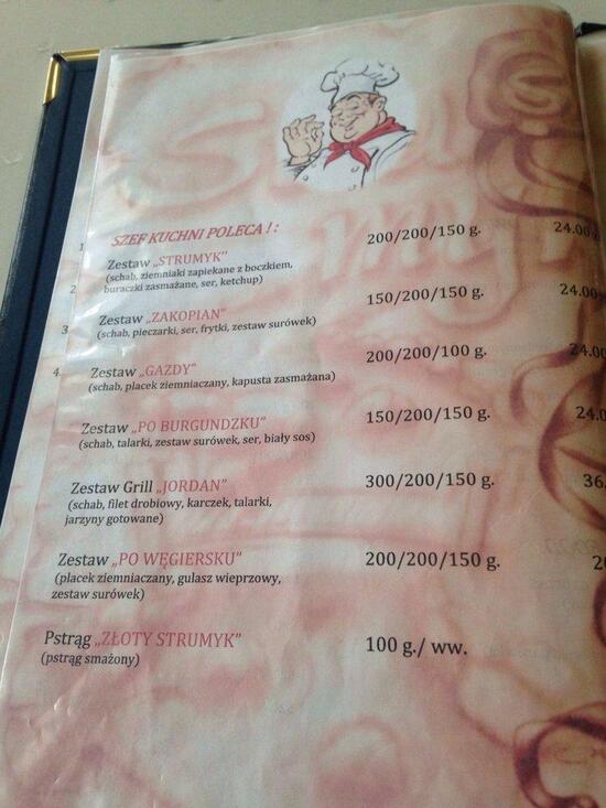 Menu at Restauracja Strumyk restaurant, Jordanów