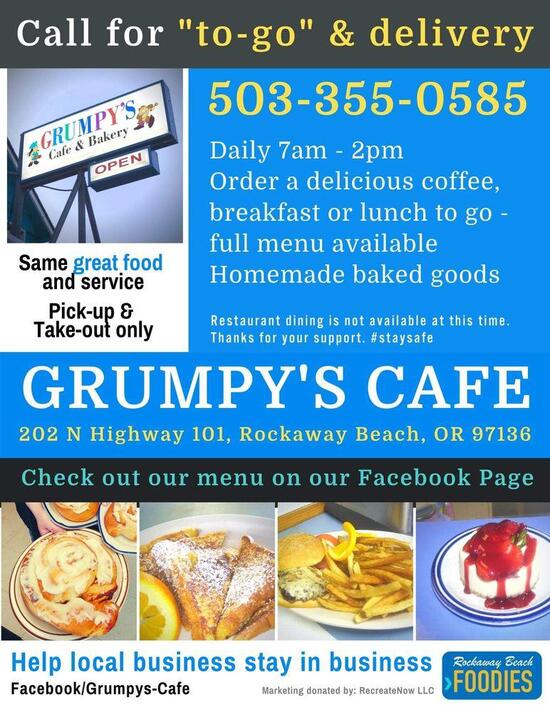 Menu at Grumpy's Cafe, Rockaway Beach