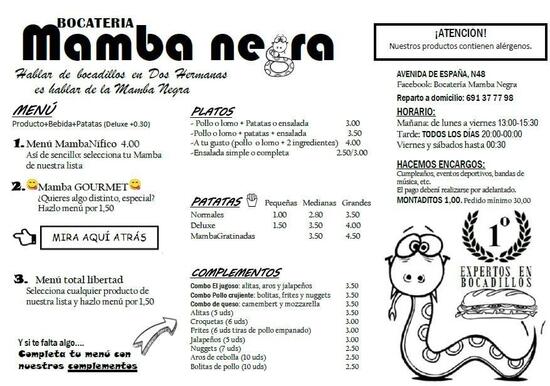 Carta del restaurante Bocatería La Mamba Negra, Dos Hermanas