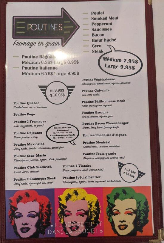Menu au Restaurant Poutine Laurier, Montréal