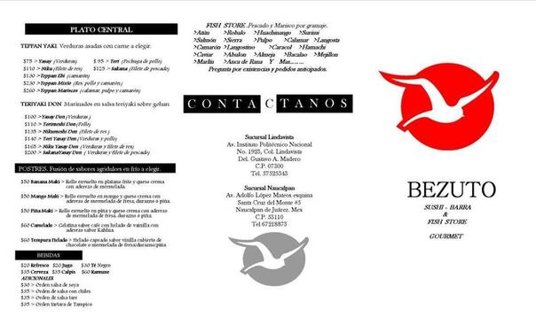 Menu at Besuto Sushi restaurant, Mexico City