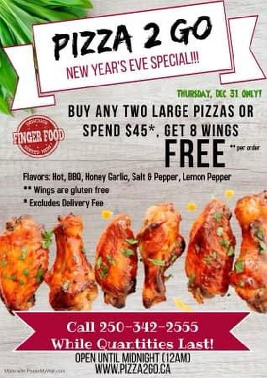 Menu at Pizza 2 Go pizzeria, Invermere