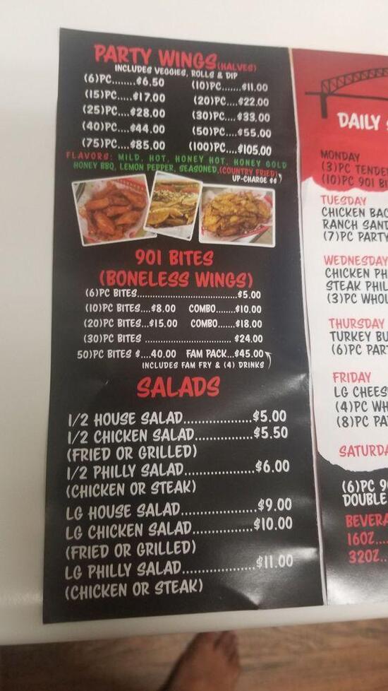 Menu at 901 Wings Cordova restaurant, Memphis, N Germantown Pkwy