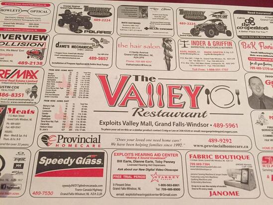 Menu at The Valley Restaurant, Grand Falls-Windsor