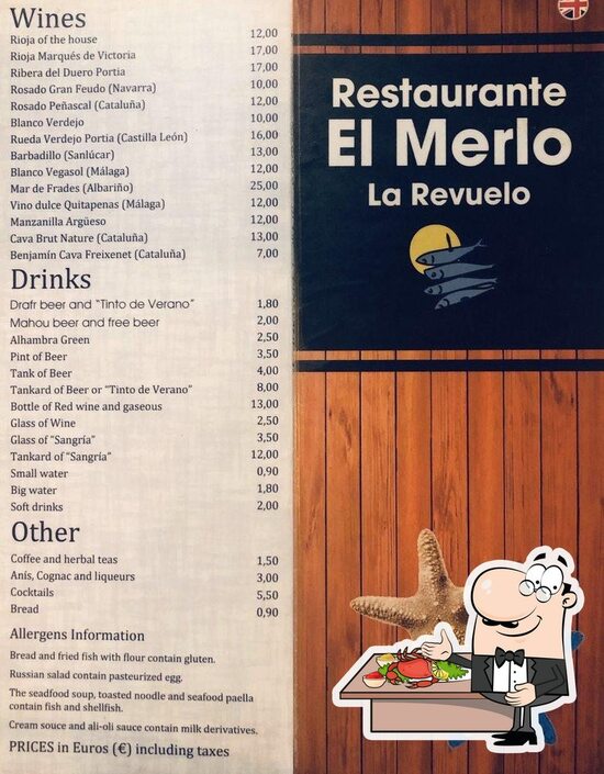 Carta de Restaurante El Merlo la Revuelo, Málaga, Paseo Marítimo El ...