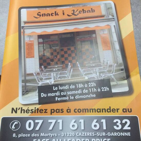 Menu at Snack I Kebab restaurant, Cazères