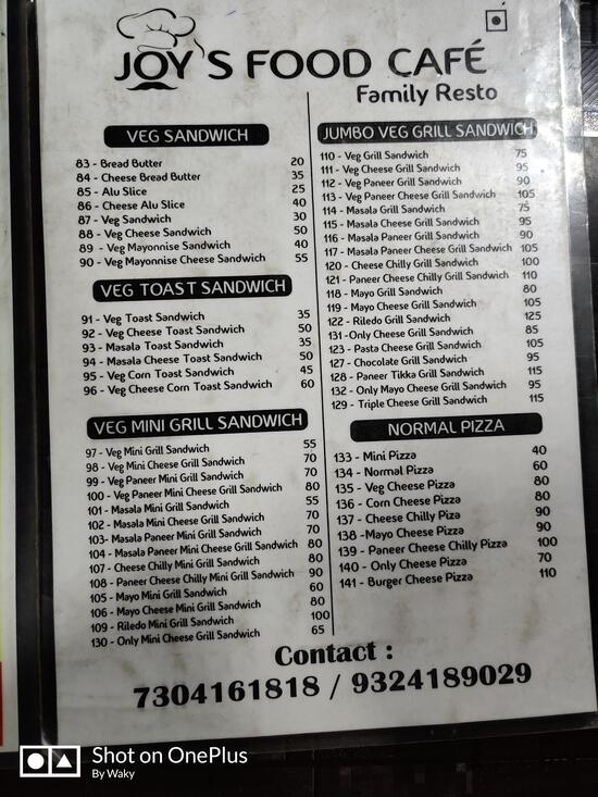Menu at Joy's Food Cafe Family Resto, Navi Mumbai