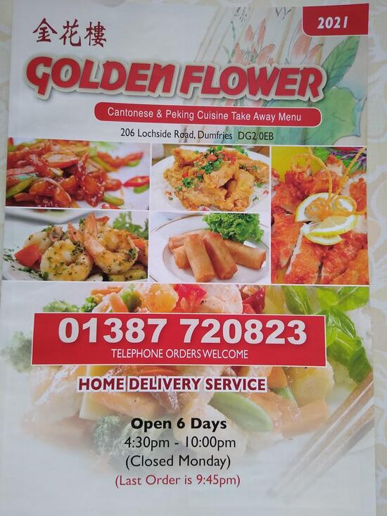 Menu at Golden Flower fast food, Dumfries