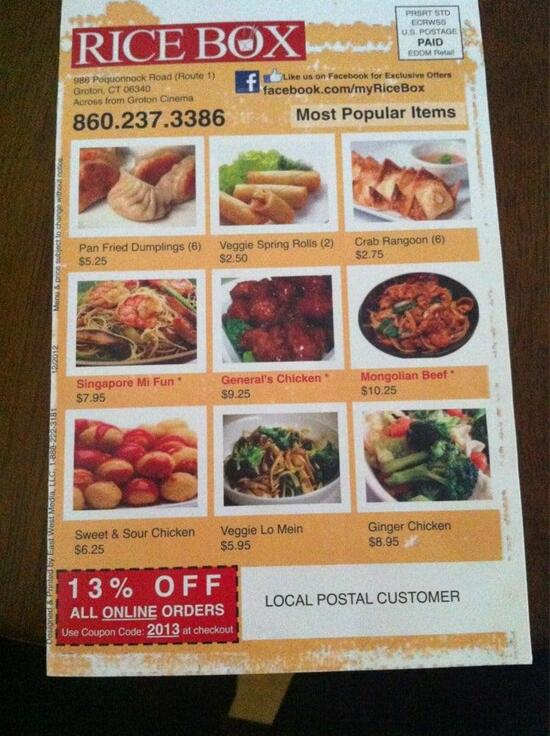 Menu at Dan's Rice Box Asian Cuisine restaurant, Groton
