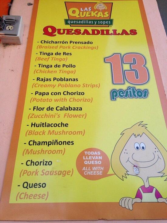 Menu at Las Quekas restaurant, Cancún, Boulevard Kukulkan KM. 3.5 Mz 30 ...
