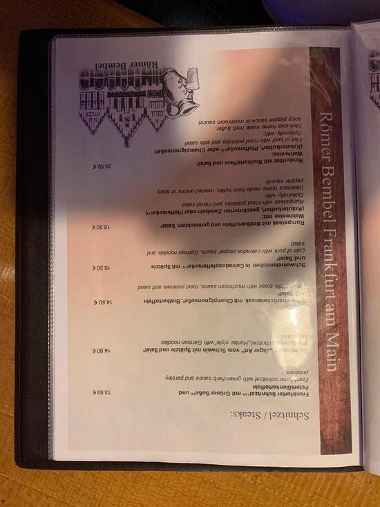 Menu at Römer-Bembel pub & bar, Frankfurt